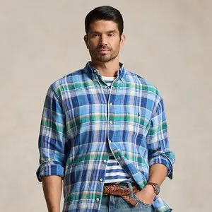 Ralph Lauren Plaid Linen Shirt Blue/green Multi