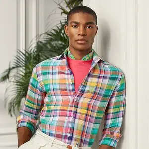 Ralph Lauren Plaid Linen Shirt Bright Multi Plaid