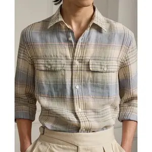 Ralph Lauren Plaid Linen Shirt - Infinity Blue