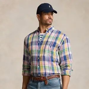 Ralph Lauren Plaid Linen Shirt Navy/pink Multi