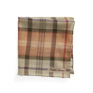 Ralph Lauren Plaid Wool Pocket Square Olive Multi