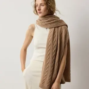 Ralph Lauren Cable Cashmere Scarf Camel