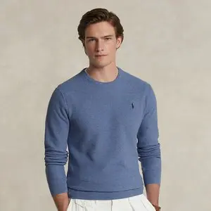 Ralph Lauren Mesh-Knit Cotton Crewneck Sweater Blue Stone