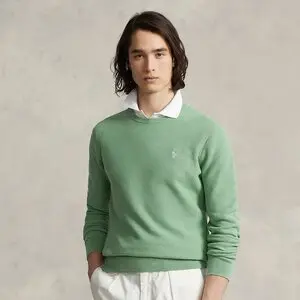 Ralph Lauren Mesh-Knit Cotton Crewneck Sweater Pistachio