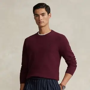 Ralph Lauren Mesh-Knit Cotton Crewneck Sweater Rich Ruby
