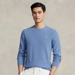 Ralph Lauren Mesh-Knit Cotton Crewneck Sweater Summer Blue