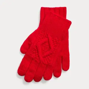 Ralph Lauren Hand-knit Cable Cashmere Gloves - Classic Red