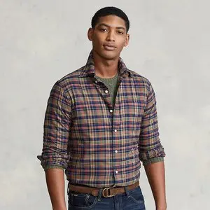 Ralph Lauren Custom Fit Plaid Twill Shirt Navy/green Multi
