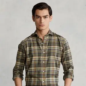 Ralph Lauren Custom Fit Plaid Twill Shirt Olive/cream Multi