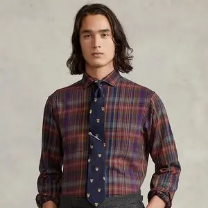 Ralph Lauren Custom Fit Plaid Twill Shirt Red/brown Multi