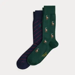 Ralph Lauren Signature Pony & Striped Sock 2-pack - Hunter/wine/navy