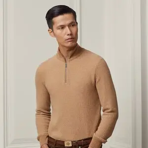 Ralph Lauren Cashmere Birdseye Quarter-Zip Sweater Camel Melange Multi