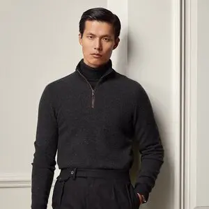 Ralph Lauren Cashmere Birdseye Quarter-Zip Sweater Dark Grey Melange Multi