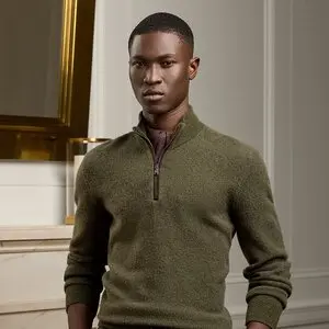 Ralph Lauren Cashmere Birdseye Quarter-Zip Sweater Forest Night Mel Multi