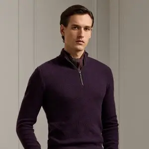 Ralph Lauren Cashmere Birdseye Quarter-Zip Sweater Manor Purple Multi