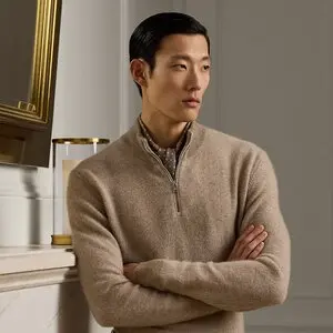 Ralph Lauren Cashmere Birdseye Quarter-Zip Sweater Oatmeal Multi