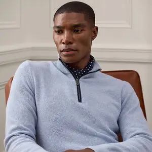 Ralph Lauren Cashmere Birdseye Quarter-Zip Sweater Soft Blue Melange