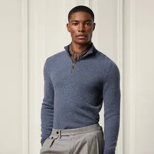 Ralph Lauren Cashmere Birdseye Quarter-Zip Sweater Supply Blue Multi