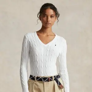 Ralph Lauren Cable-knit Cotton V-neck Sweater - White