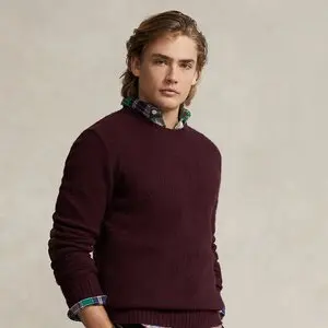 Ralph Lauren Suede-Patch Wool-Cashmere Turtleneck Sweater Aged Wine