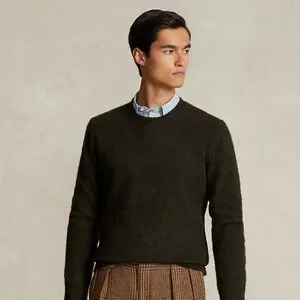Ralph Lauren Suede-Patch Wool-Cashmere Turtleneck Sweater Dark Olive Heather