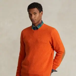 Ralph Lauren Suede-Patch Wool-Cashmere Turtleneck Sweater Fire Orange Heather