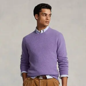 Ralph Lauren Suede-Patch Wool-Cashmere Turtleneck Sweater French Lavender Heather