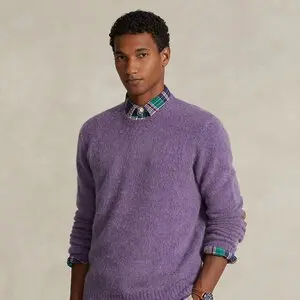 Ralph Lauren Suede-Patch Wool-Cashmere Turtleneck Sweater Iris Purple Heather