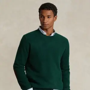 Ralph Lauren Suede-Patch Wool-Cashmere Turtleneck Sweater Moss Agate