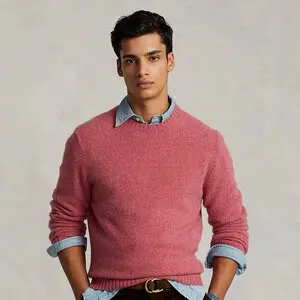 Ralph Lauren Suede-Patch Wool-Cashmere Turtleneck Sweater Rosebud Heather