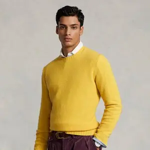 Ralph Lauren Suede-Patch Wool-Cashmere Turtleneck Sweater Sungold Heather