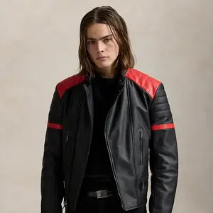 Ralph Lauren Leather Café Racer Jacket - Polo Black/red