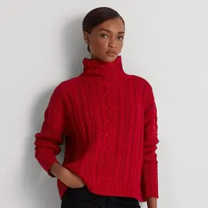 Ralph Lauren Cable-Knit Turtleneck Sweater Classic Red