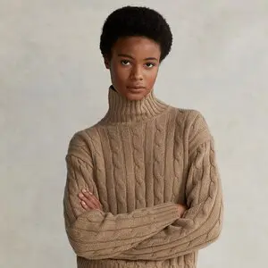 Ralph Lauren Cable-Knit Turtleneck Sweater Collection Camel Mel