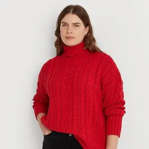 Ralph Lauren Cable-Knit Turtleneck Sweater Lipstick Red