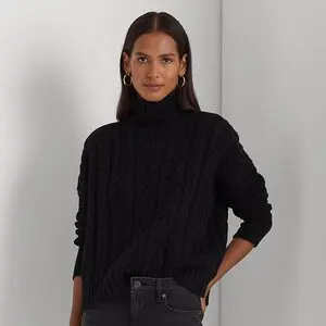 Ralph Lauren Cable-Knit Turtleneck Sweater Polo Black