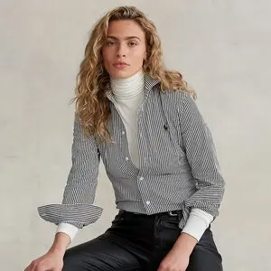 Ralph Lauren Classic Fit Striped Cotton Shirt Dark Loden/white