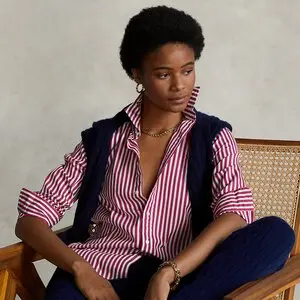 Ralph Lauren Classic Fit Striped Cotton Shirt Dark Pink/white