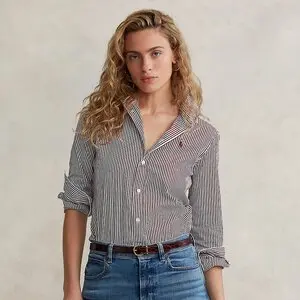 Ralph Lauren Classic Fit Striped Cotton Shirt Wine/white