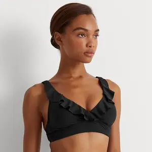 Ralph Lauren Ruffle-Trim V-Neck Bikini Top Black