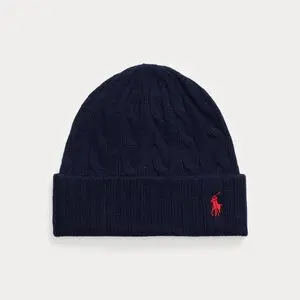 Ralph Lauren Cable-Knit Wool-Cashmere Beanie Plum Heather