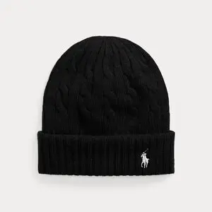 Ralph Lauren Cable-Knit Wool-Cashmere Beanie Polo Black