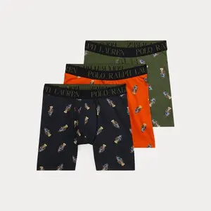 Ralph Lauren Stretch Cotton Boxer Brief 3-pack Black Orange Drab Bear