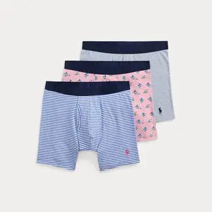 Ralph Lauren Stretch Cotton Boxer Brief 3-pack Blue Stripe/pink/heather