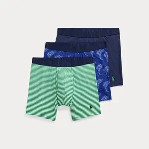 Ralph Lauren Stretch Cotton Boxer Brief 3-pack Green Stripe/blue/heather