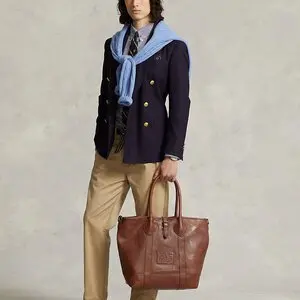 Ralph Lauren Heritage Tumbled Leather Tote - Saddle