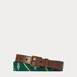 Ralph Lauren Polo Bear Leather-Trim Belt Moss Agate