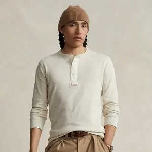 Ralph Lauren Waffle-Knit Henley Shirt Chalk Heather Marl