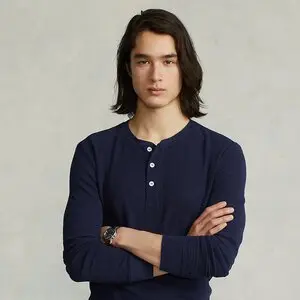 Ralph Lauren Waffle-Knit Henley Shirt Cruise Navy