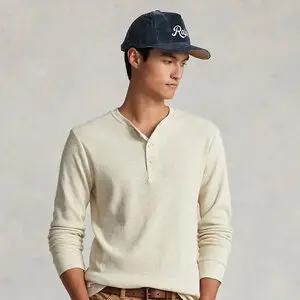 Ralph Lauren Waffle-Knit Henley Shirt Oatmeal Heather